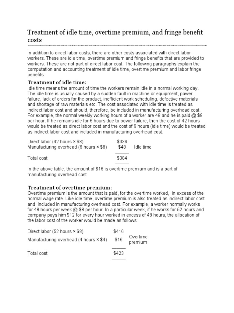 Treatment of idle time, overtime premium, and fringe benefits costs | PDF | Overtime | Employee ...