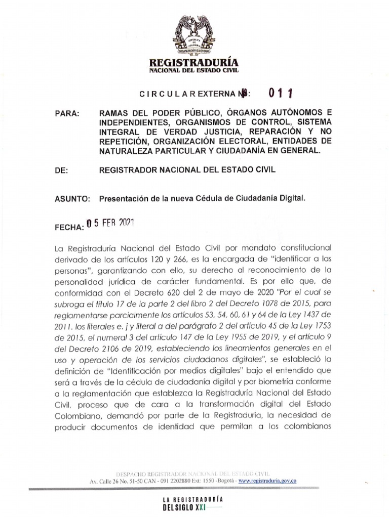 Circular Externa RNEC 011-2021 | PDF