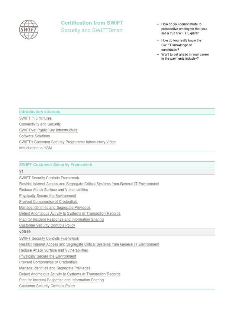Security and Swiftsmart: Certification From Swift | PDF | Vulnerability ...