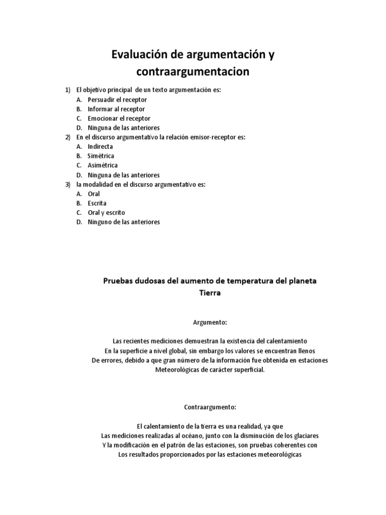 Evaluación de Argumentación y Contraargumentacion | PDF