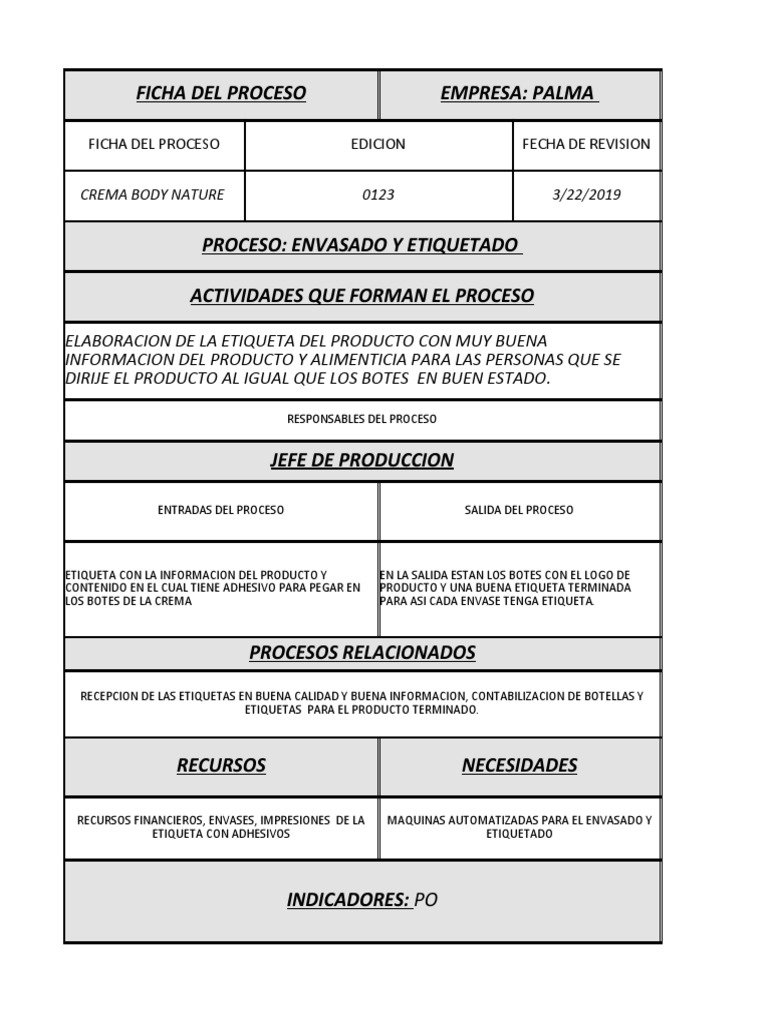 Ficha Del Proceso | PDF