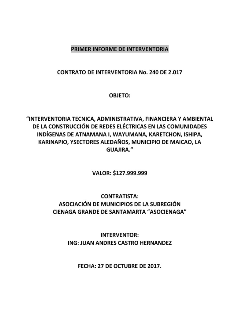 Informe de Interventoria. | PDF | Transformador | Presupuesto