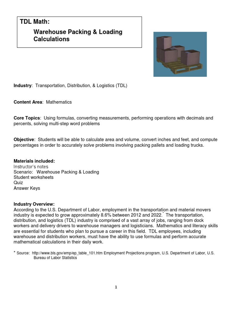 TDL Math: Pallet Loading Calculations | PDF | Pallet | Warehouse