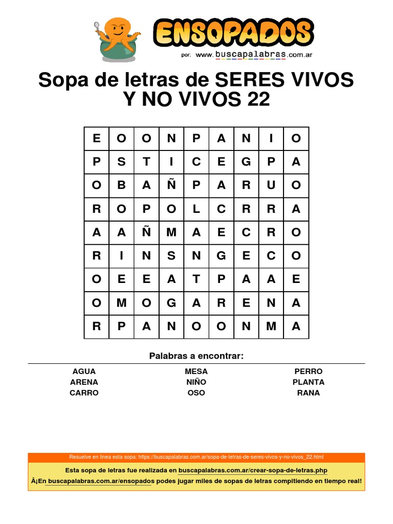 Sopa de letras: Seres vivos y no vivos | PDF