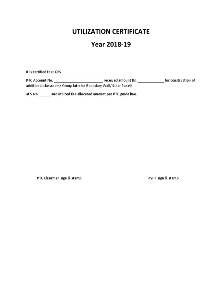 Utilization Certificate Year 2018-19 | PDF
