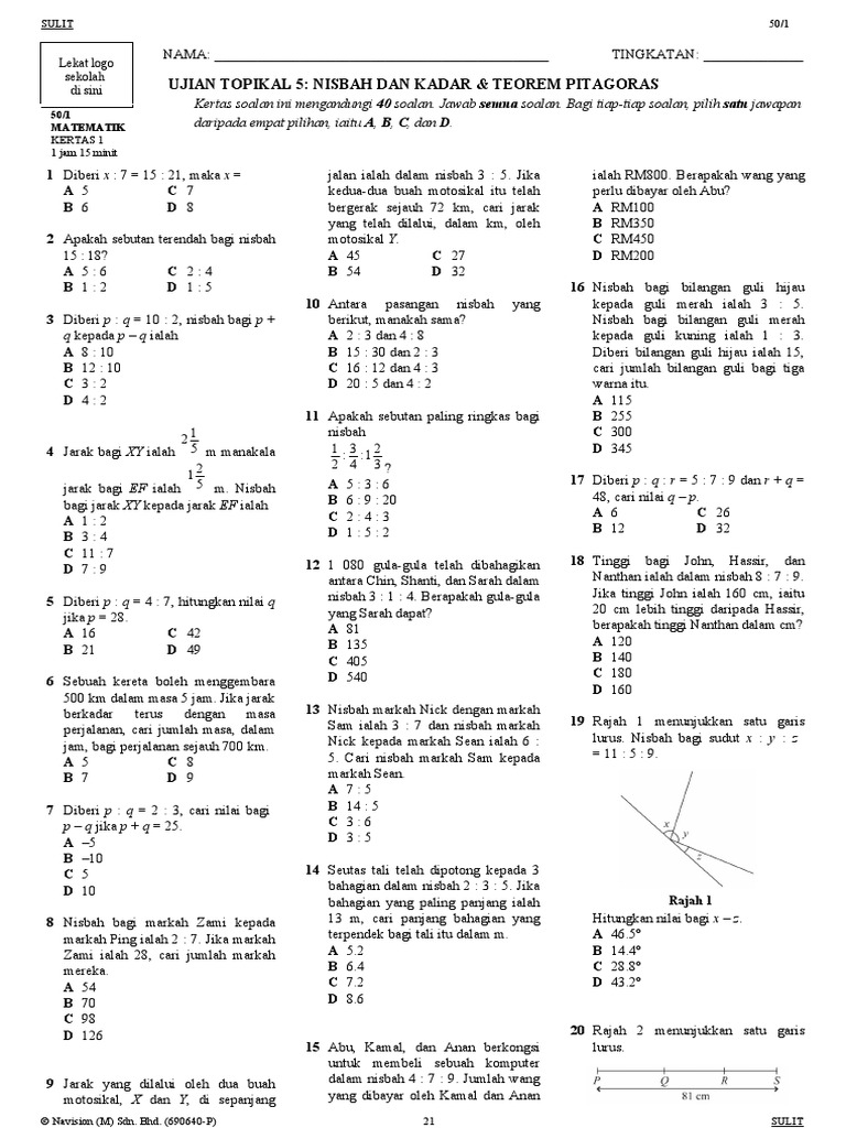 Maths F2 Topical Test 5 (BM) | PDF