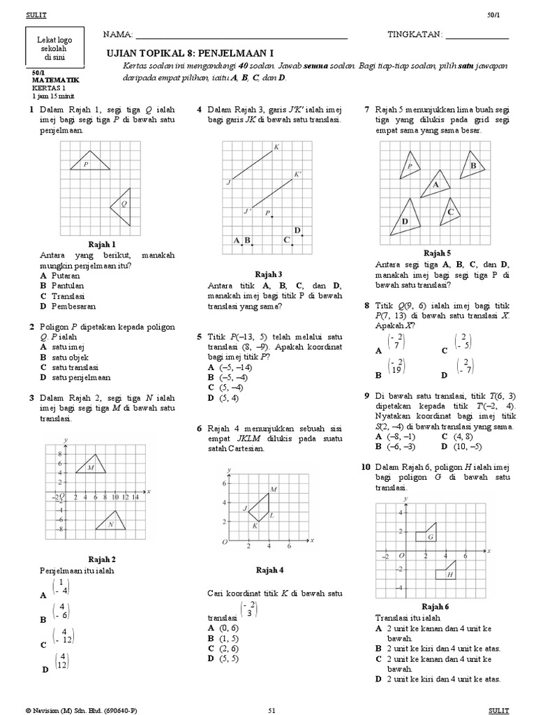 Maths F2 Topical Test 8 (BM) | PDF