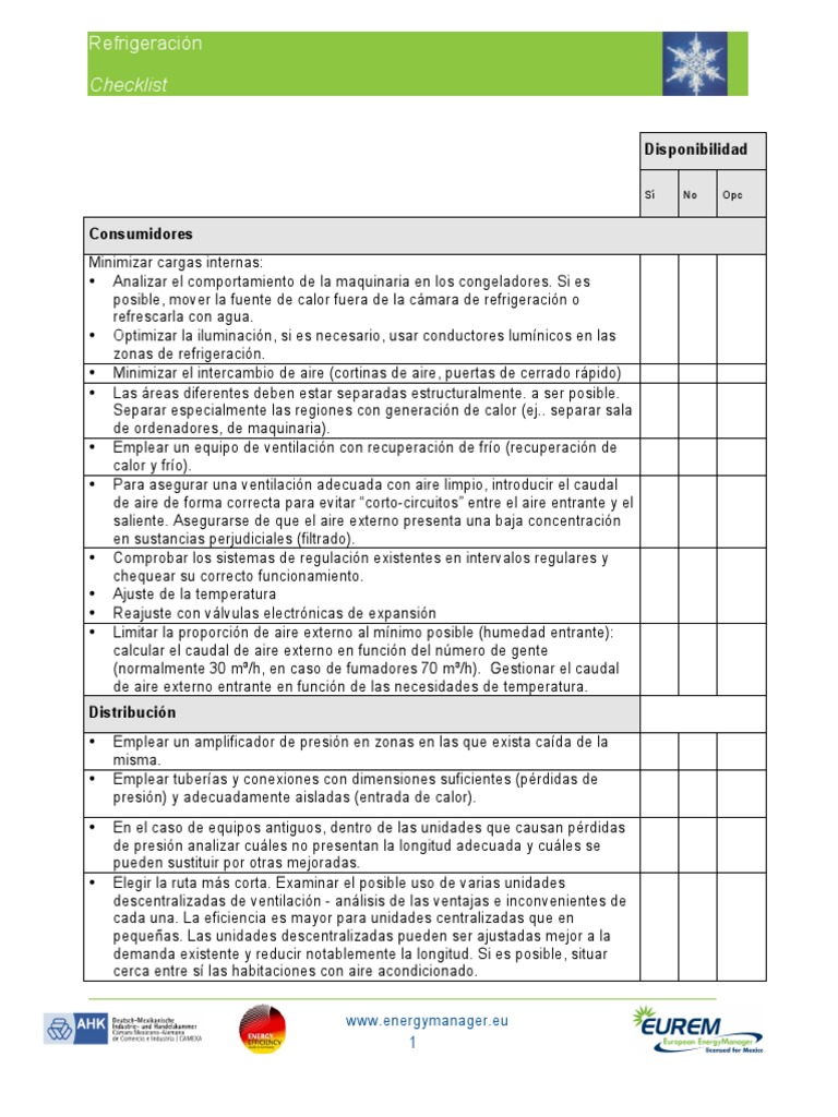 Checklist Para Optimizar La Refrigeración En Instalaciones Pdf