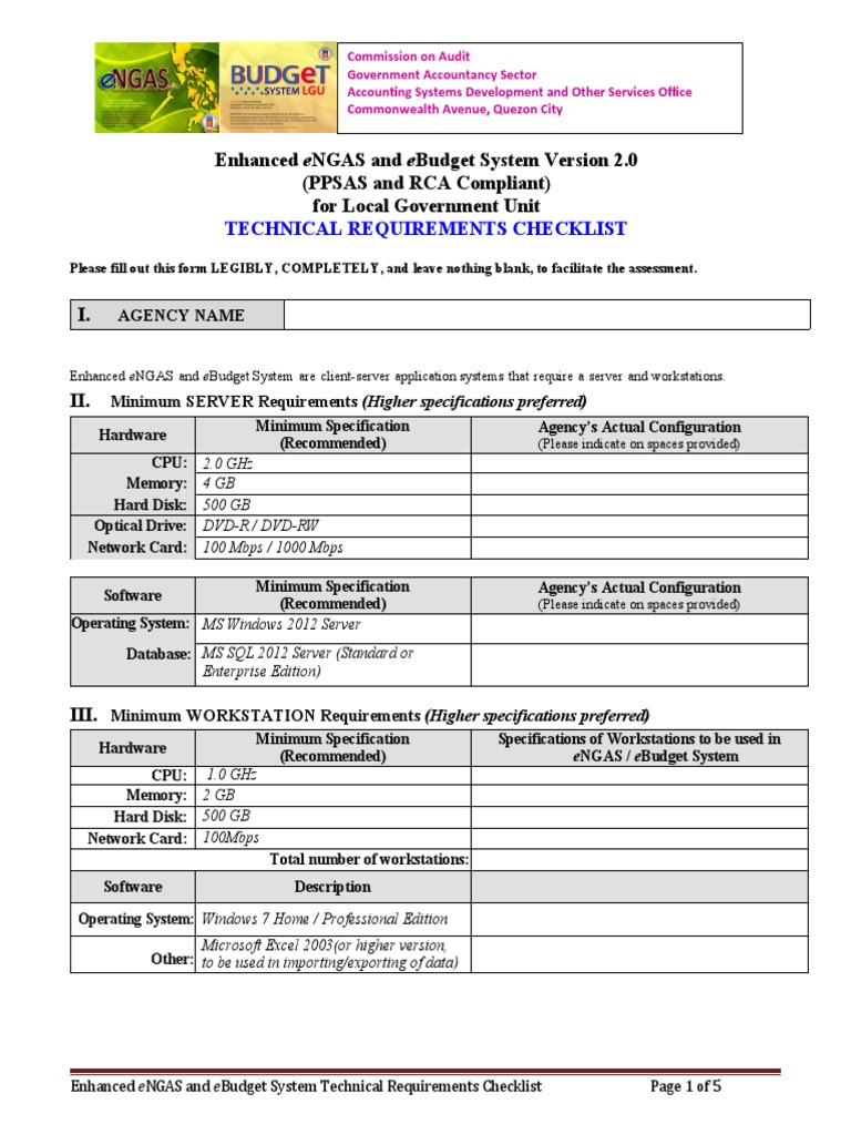 Enhanced Engas and Ebudget System Version 2.0 (Ppsas and Rca Compliant ...