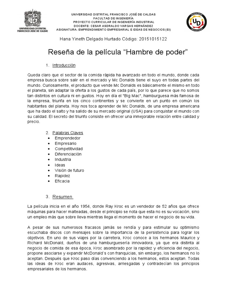 Reseña de La Película Hambre de Poder | PDF | Mc Donald's | Iniciativa ...