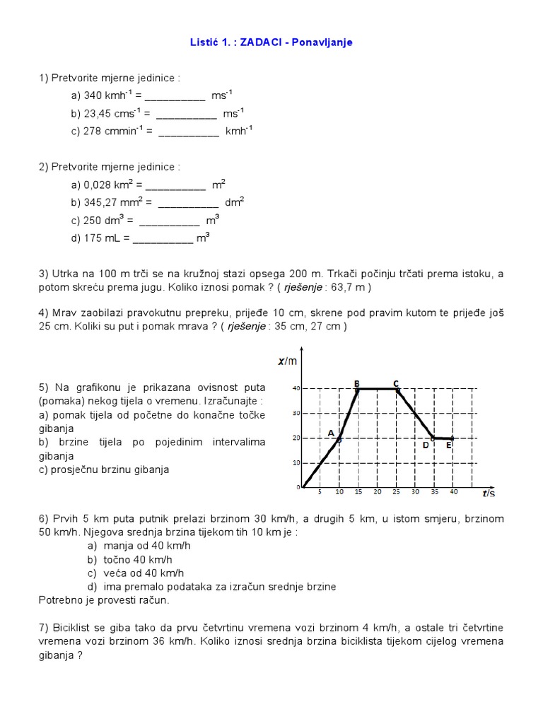 L1 - Ponavljanje - Zadaci KINEMATIKA | PDF