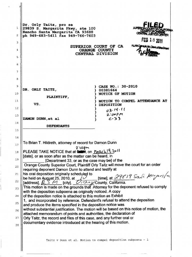 TAITZ v DUNN - 56 - Motion to Compel Deposition - DisplayPdf.do
