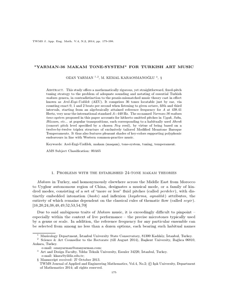 Makam Tone System For Turkish Art Music | PDF | Cent (Music) | Pitch ...