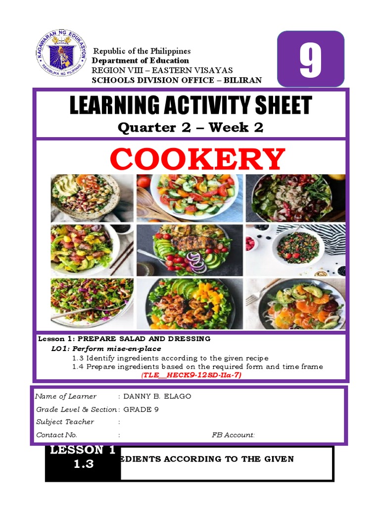 Cookery 9 LAS-Q2-W2 | PDF | Salad | Pasta