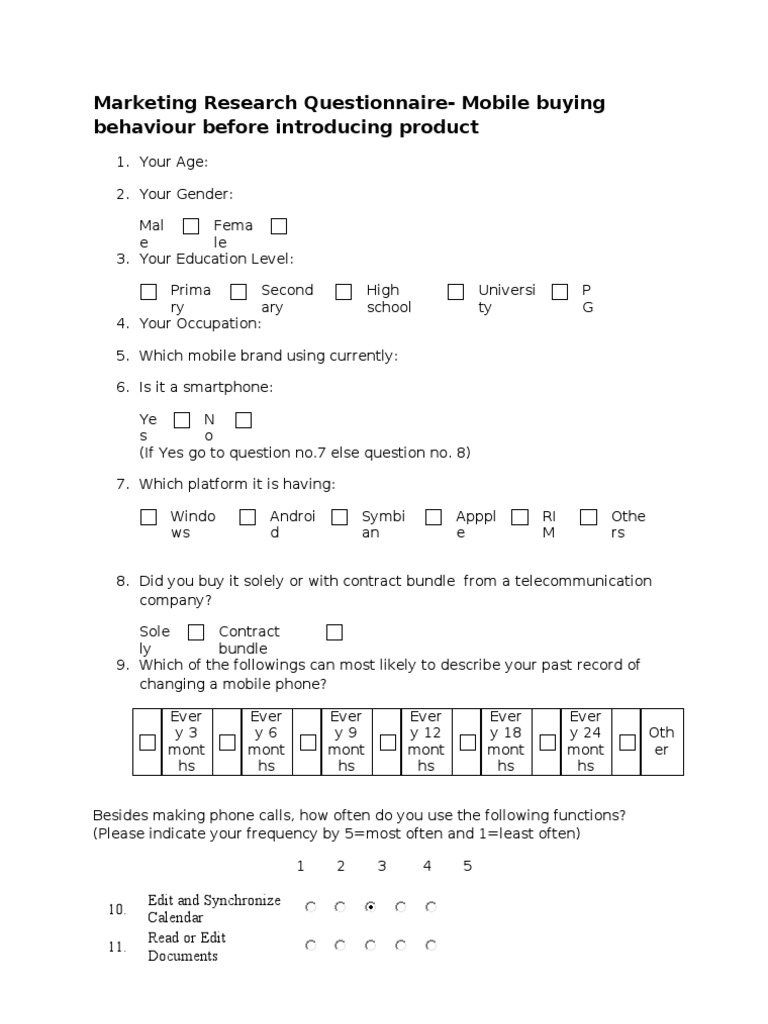 Mobile Buying Behavior Survey Questionnaire | PDF | Mobile Phones ...