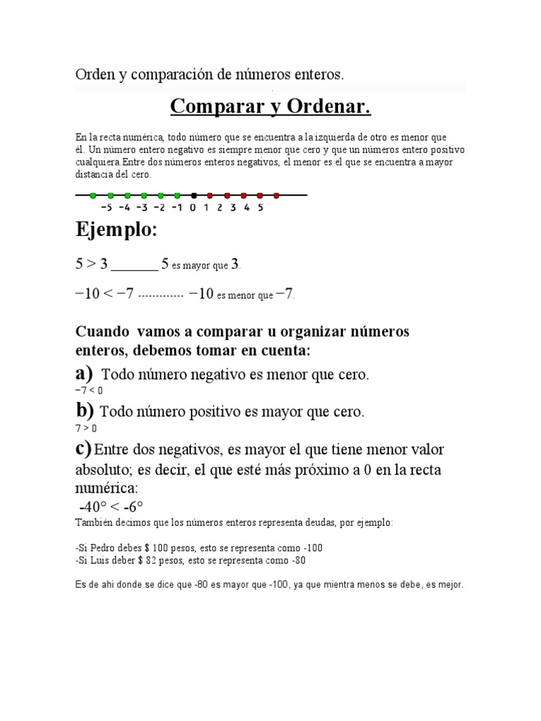 Hojas De Trabajo Para Comparar Y Ordenar Números Enteros, Sexto Grado