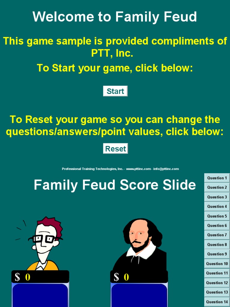 Welcome To Family Feud: This Game Sample Is Provided Compliments of PTT ...
