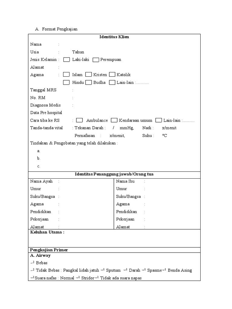 Format Pengkajian Gadar Kep - Anak | PDF