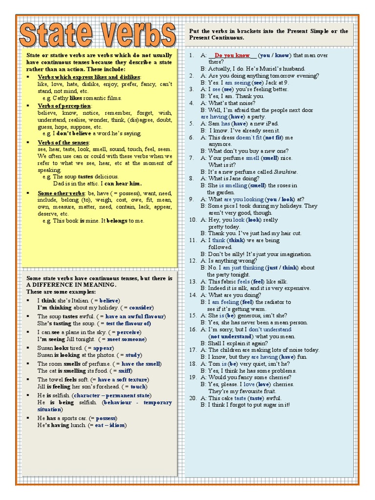 HOMEWORK, Stative-Or-State-Verbs-Grammar-Drills-Grammar-Guides | PDF ...
