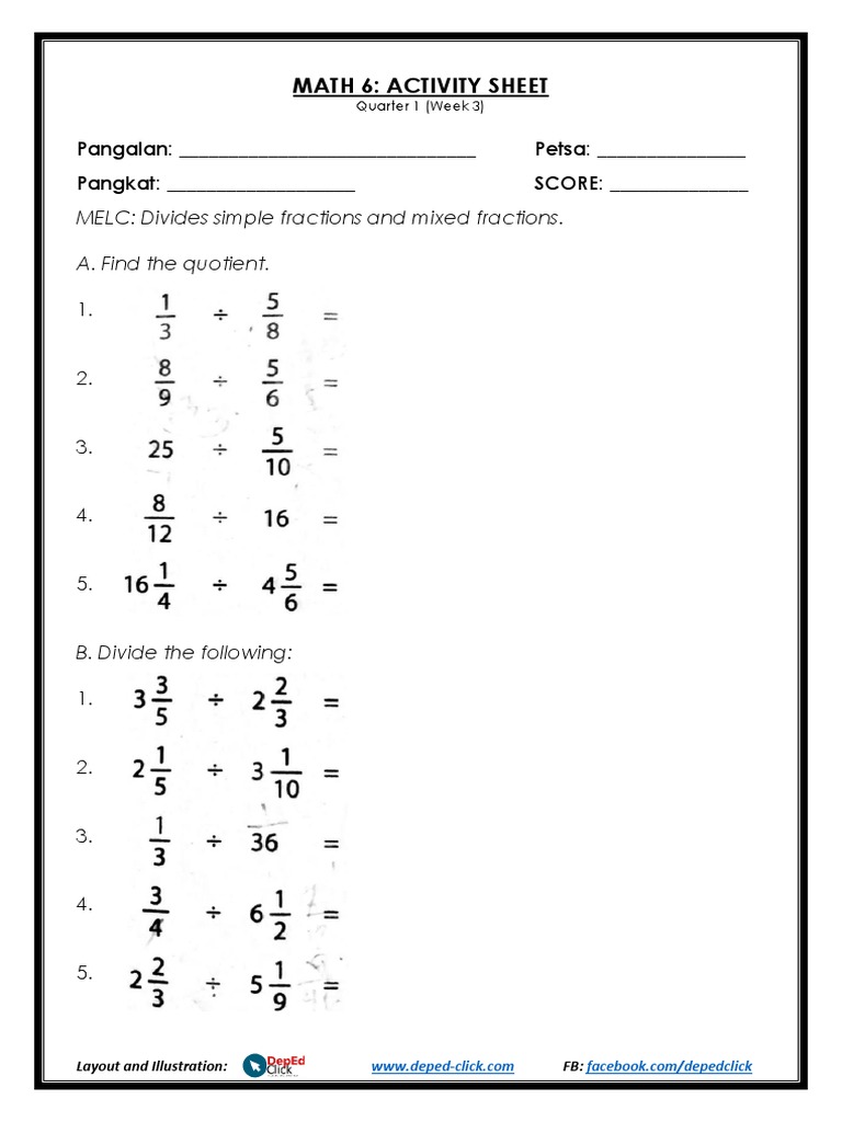 Grade 6 Math Activity Sheets Q1 Week 3 | PDF