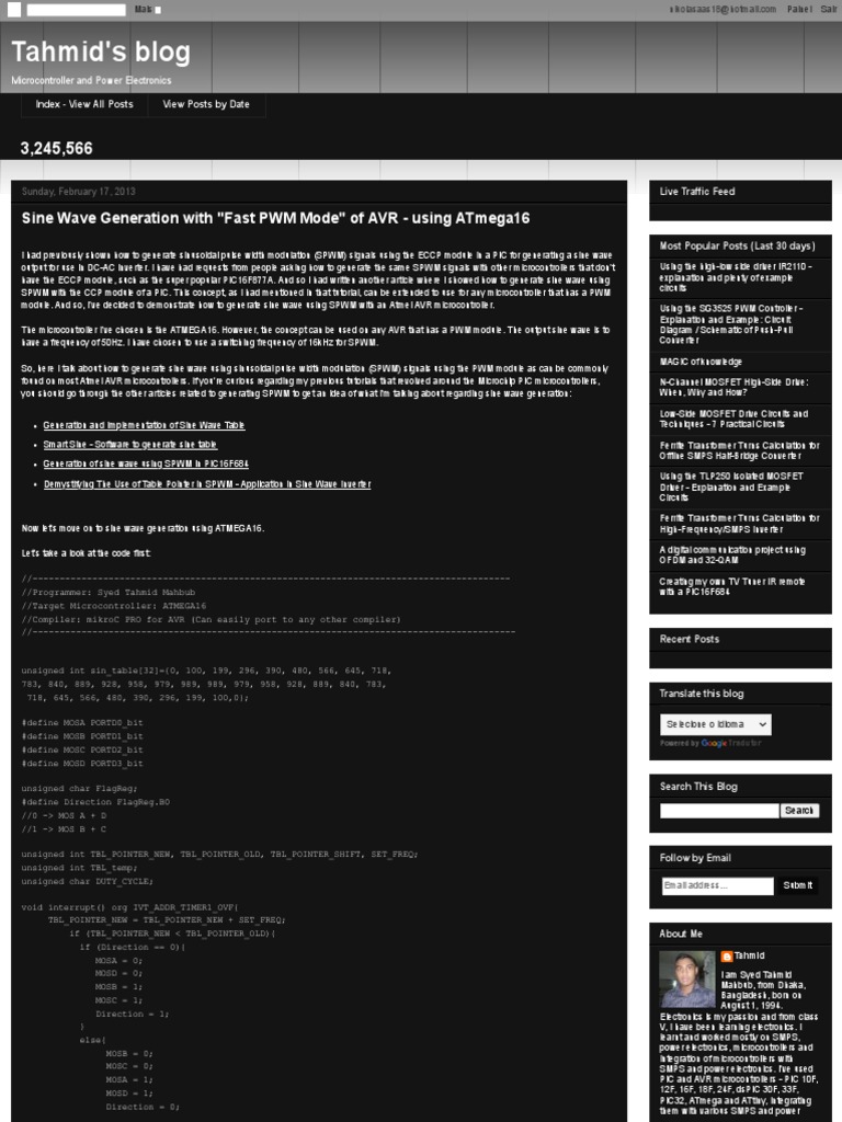 Generating A 50hz Sine Wave Using Fast Pwm Mode On The Atmega16 Microcontroller Pdf Power