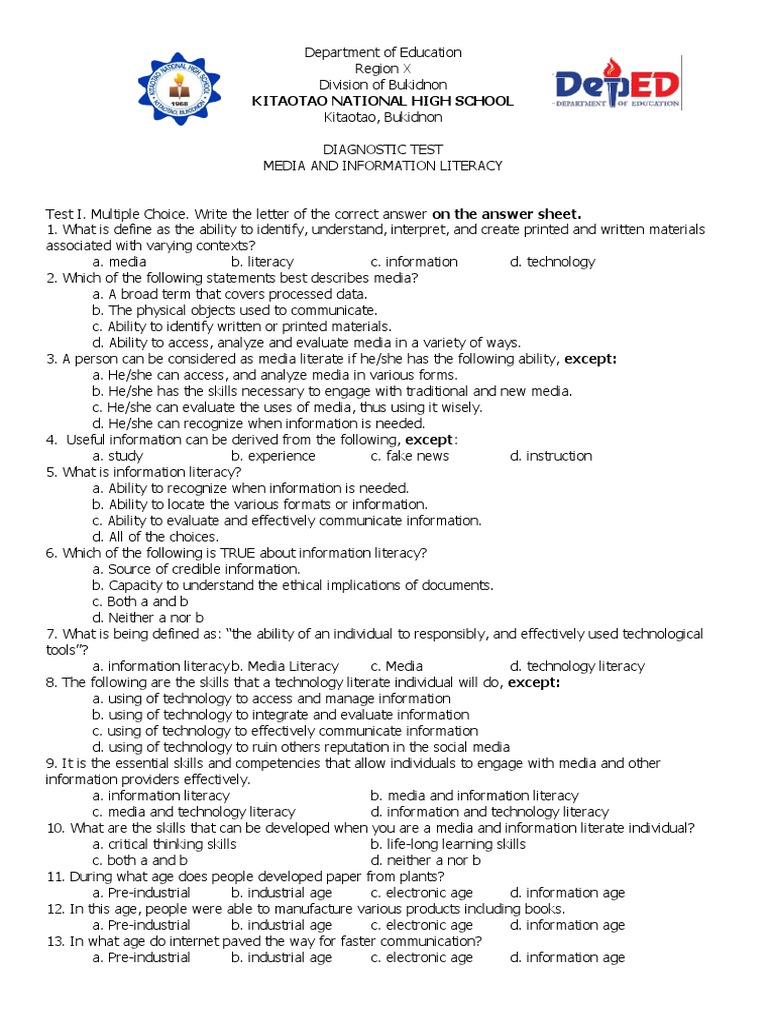 Mil Diagnostic Test | PDF | Information Literacy | Information Age
