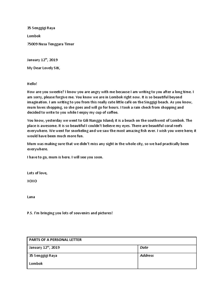 Personal Letter Structure Example | PDF