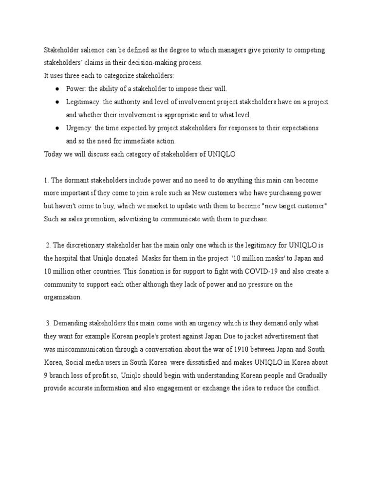 Understanding Stakeholder Salience and Prioritizing Competing Claims ...