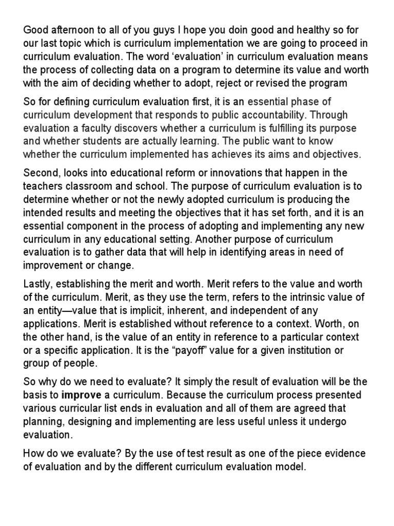 Evaluating Curriculum Models and Reasons | PDF | Curriculum | Evaluation