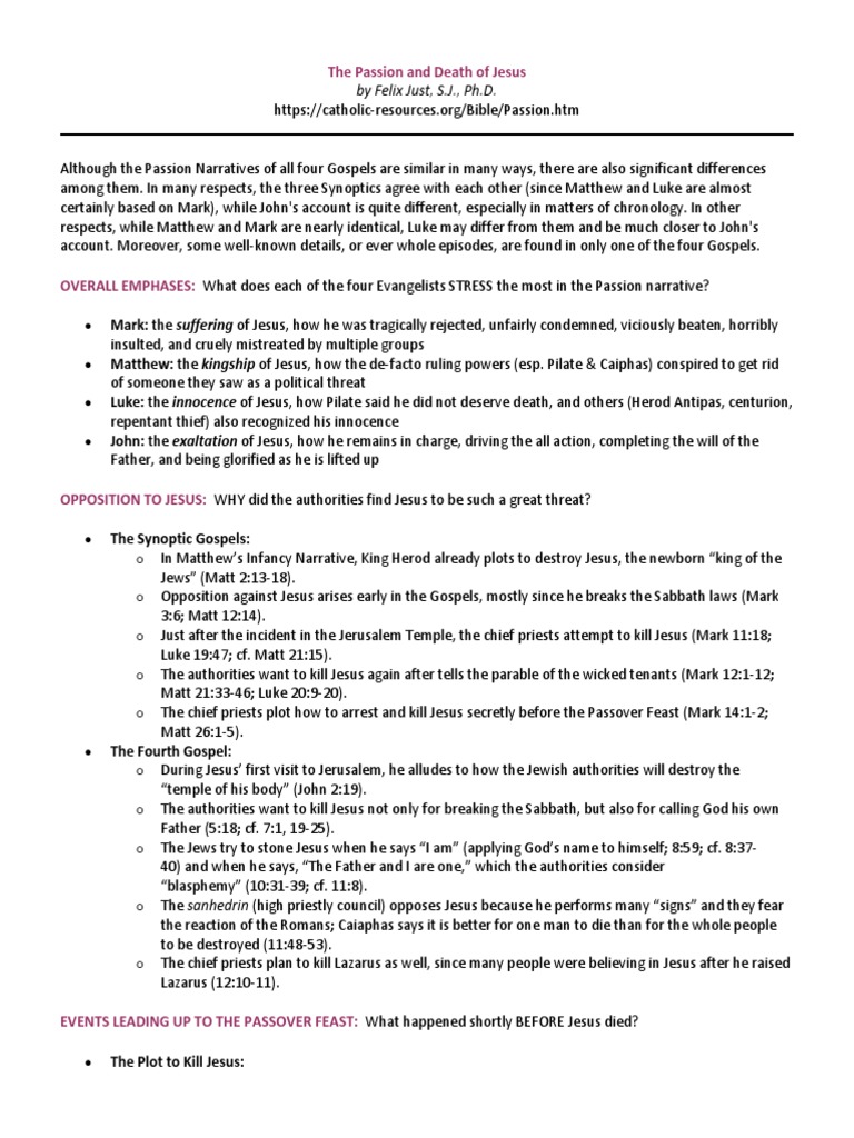 CFE 101 HANDOUT The Passion and Death of Jesus | PDF | Last Supper ...