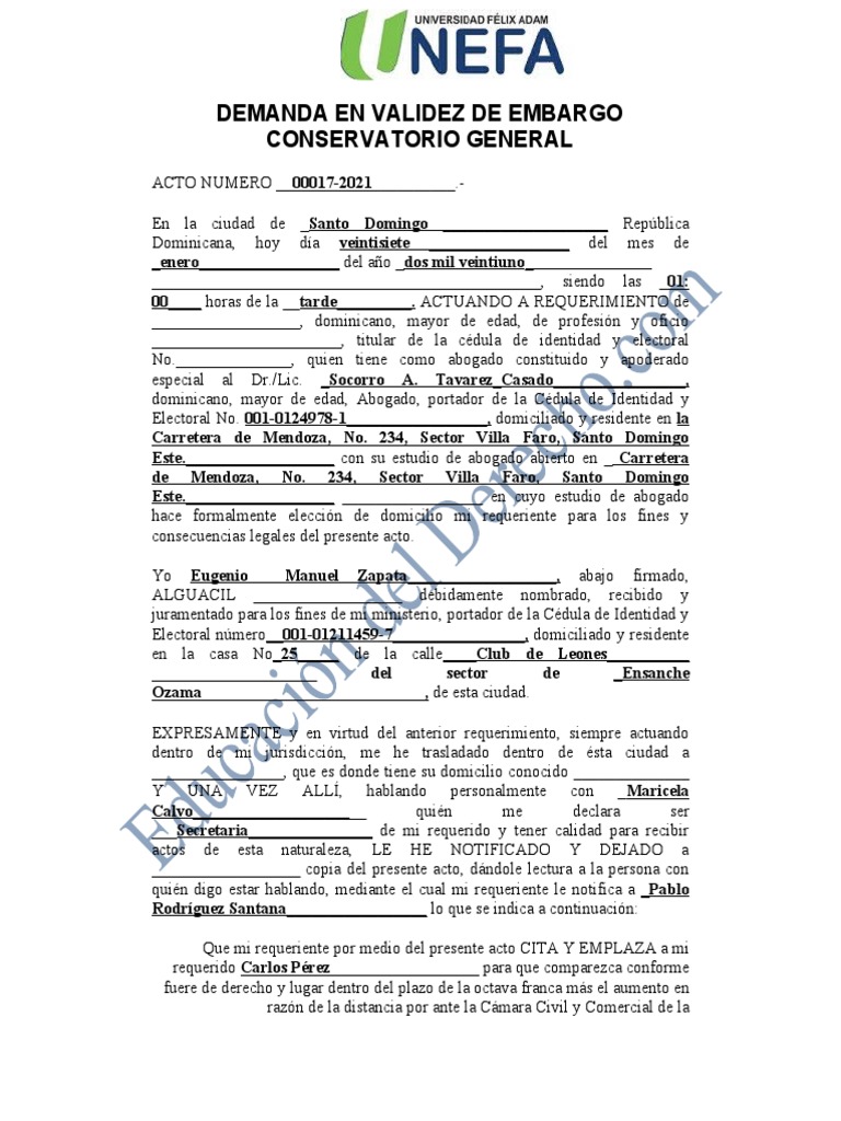 Practica de Acta de Embargo Conservatorio | PDF | Justicia | Crimen y ...