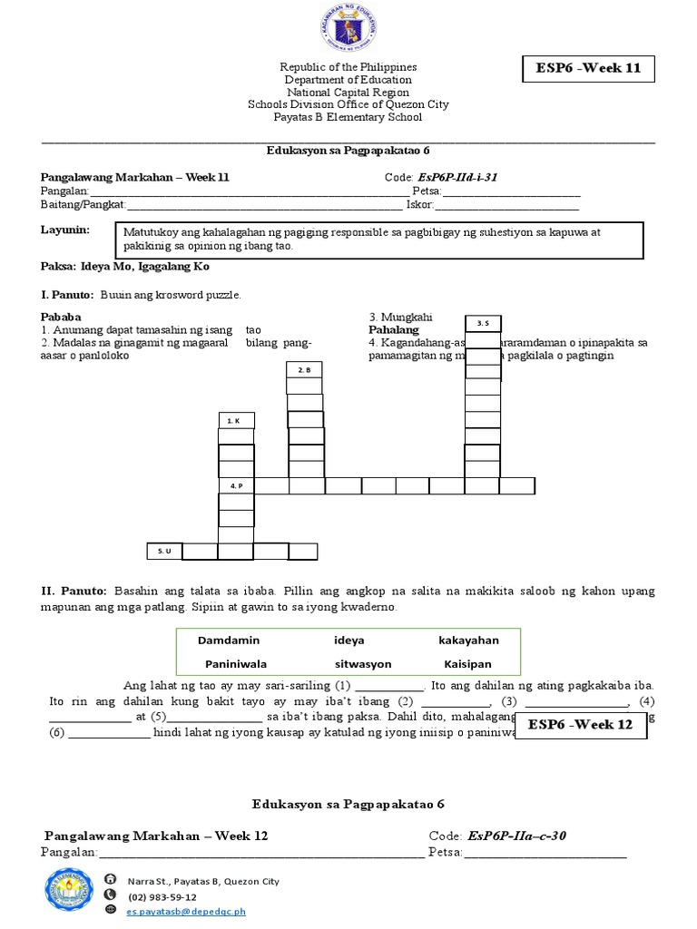 Esp Worksheet Q2 Week 11 15 | PDF