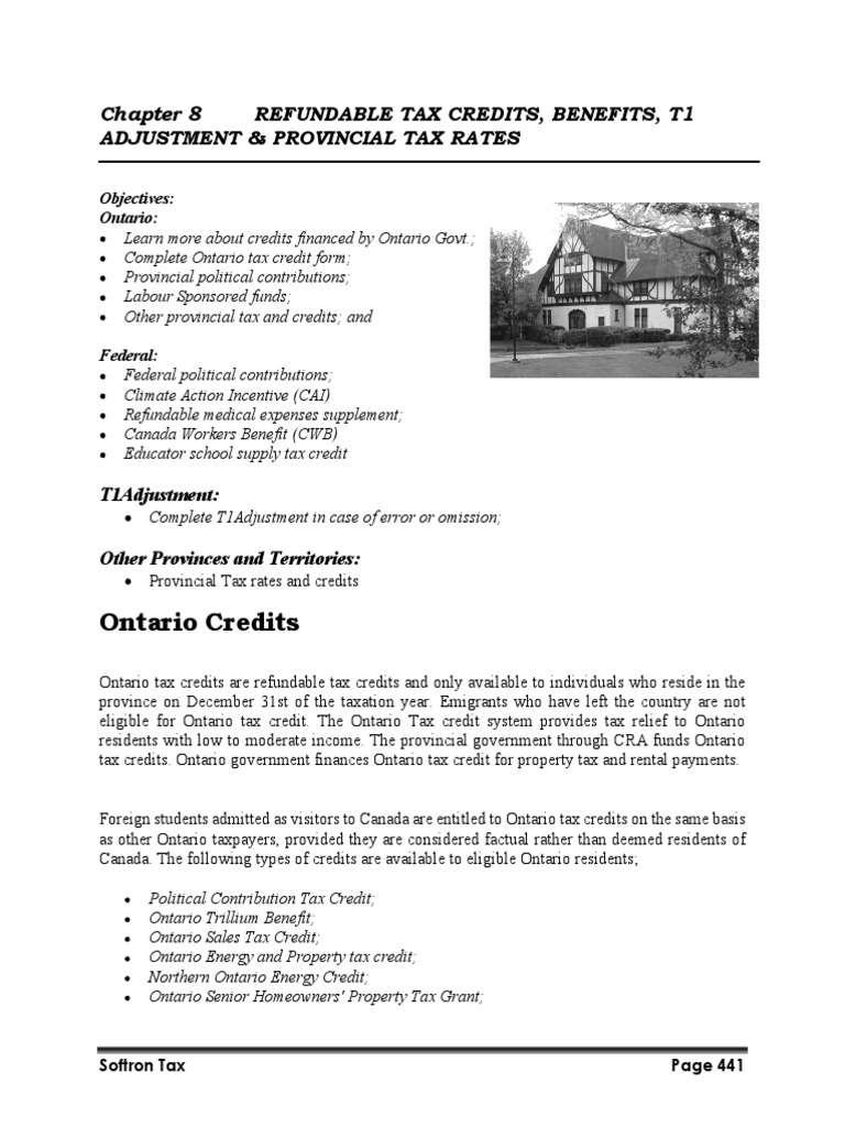 Chapter 8 - Refundable Tax Credits, Benefits and T1 Adjustments | PDF ...
