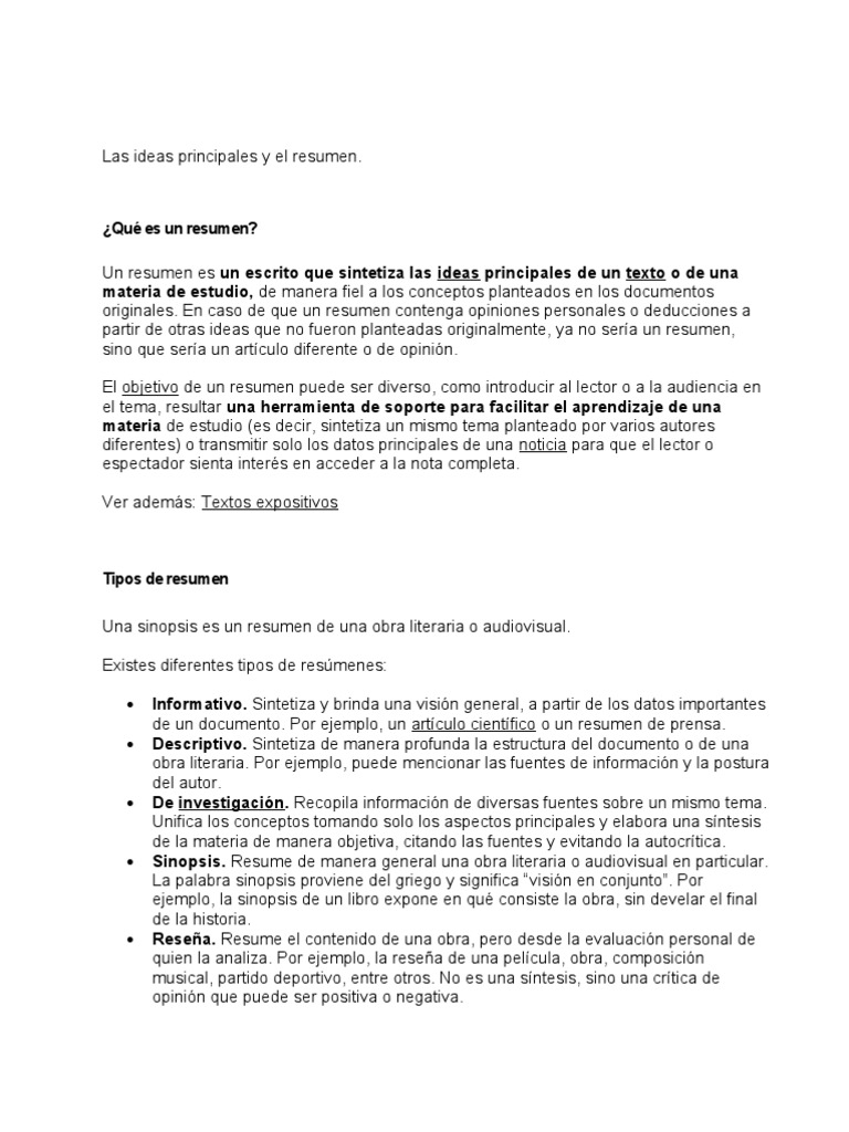 Las Ideas Principales y El Resumen | PDF | Lingüística | Comunicación