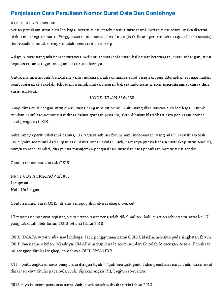Penjelasan Cara Penulisan Nomor Surat Osis Dan Contohnya | PDF