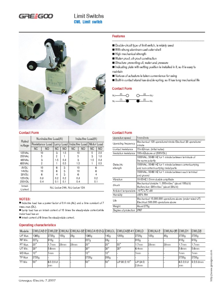 Limit Switch Micro Switch Foot Switch CWL | PDF | Switch | Electrical ...