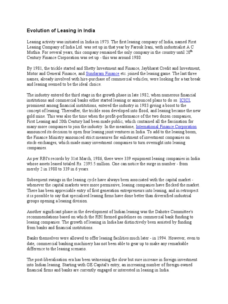 Leasing in India | PDF | Lease | Reserve Bank Of India