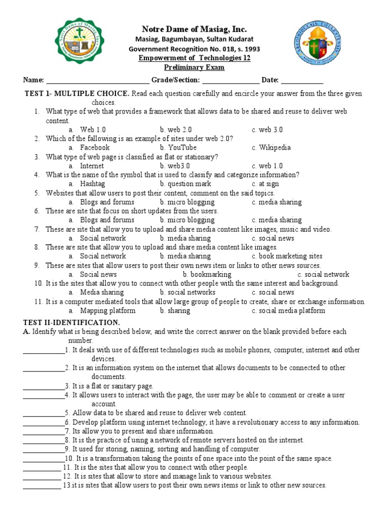 Empowerment of Technology Test Questioner Grade 12 1st Sem | PDF ...