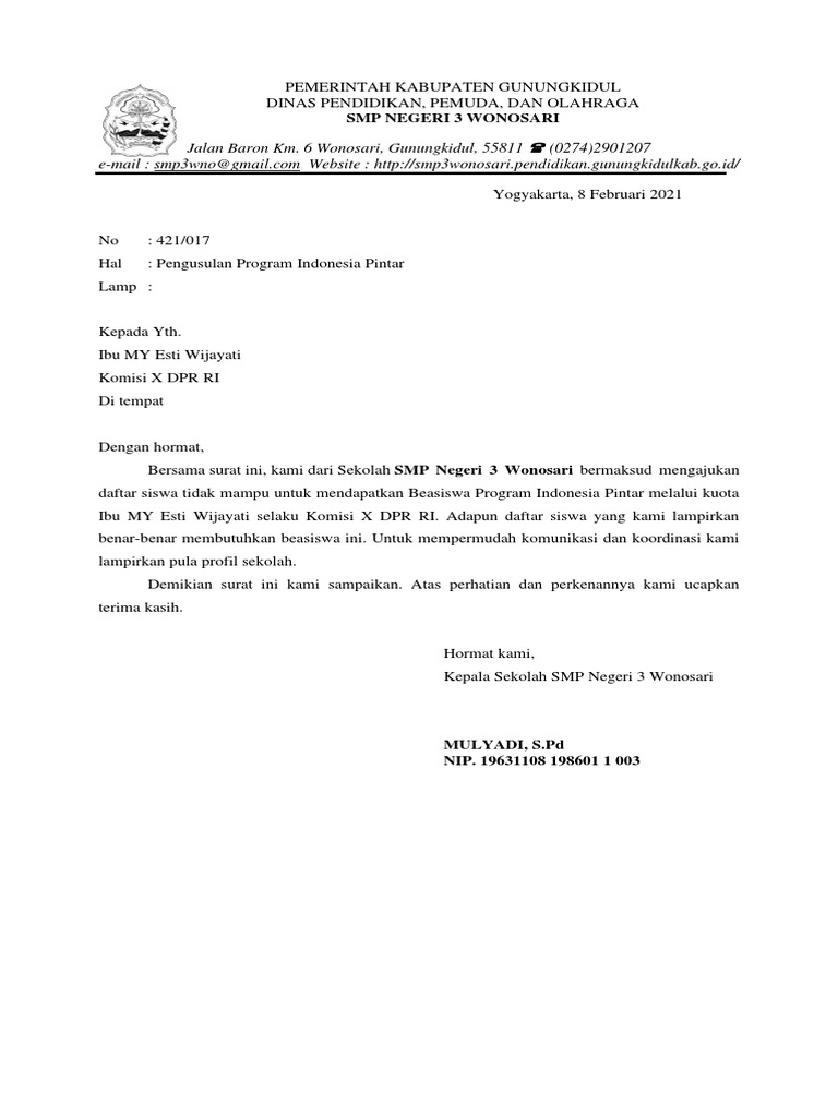 Surat Usulan PIP Bu My | PDF