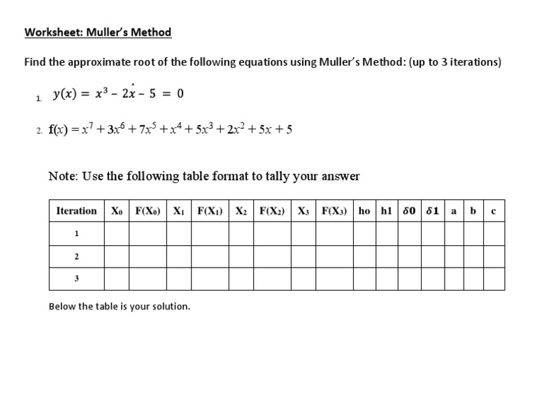 Worksheet - Mullers Method | PDF