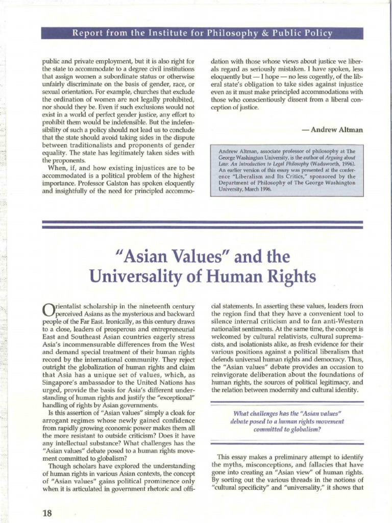 3 Asian Values Universality of HR | PDF | Human Rights | Rights
