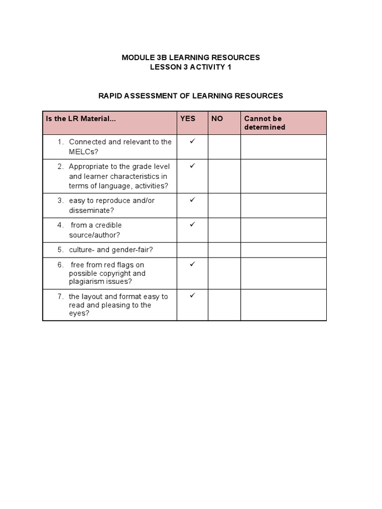 L3a1 - LR Rapid Assessment | PDF | Language Arts & Discipline | Science ...
