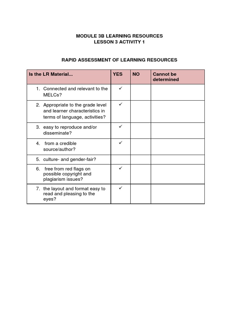 Rapid Assessment of Learning Resources | PDF | Language Arts & Discipline