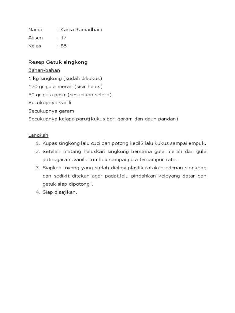 Resep Getuk Singkong | PDF