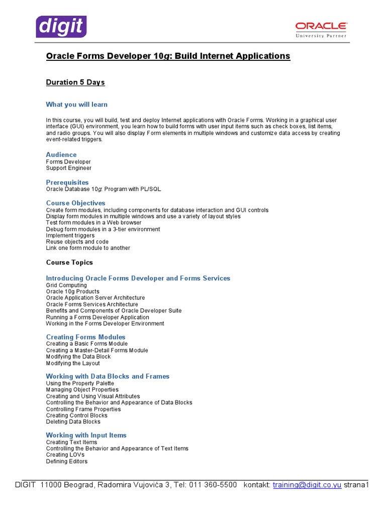 Oracle Forms Developer 10g: Build Internet Applications: Duration 5 Days | PDF | Pl/Sql ...