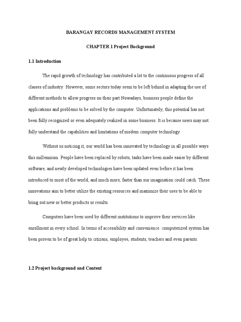 Barangay Records Management System Chapter 1 | PDF | Databases | Data