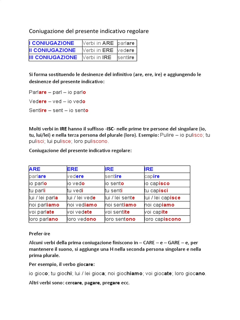 Presente Indicativo Italiano | PDF