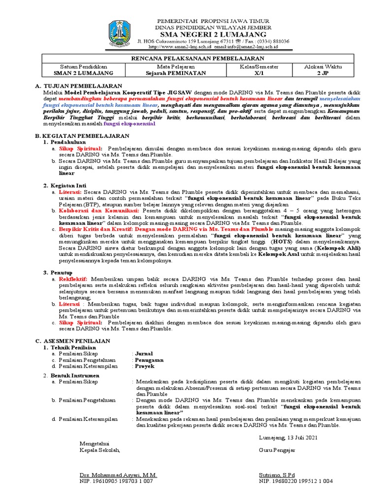 Template RPP 1 Lembar - Model Pembelajaran Kooperatif Tipe JIGSAW | PDF