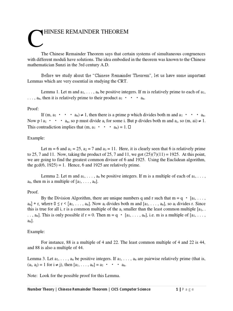 Chinese Remainder Theorem | Download Free PDF | Numbers | Algebra
