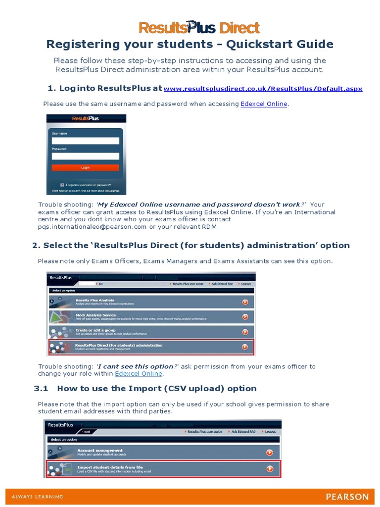 ResultsPlus Direct Student Registration Guide | PDF | Password | User ...